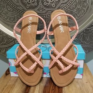 Anna | Shoes | Anna Light Coral Braided Flat Strappy Sandal 9 | Poshmark